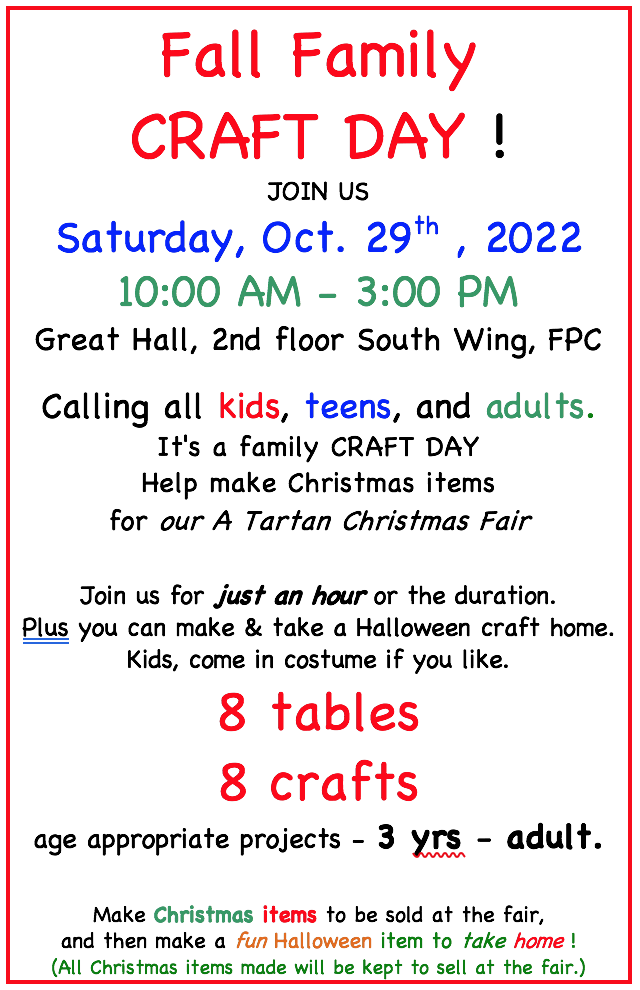 Fall Family Craft Day - The First Presbyterian Church in the City of ...